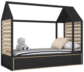 BAMI Dětské dřevěné jednolůžko domeček s úložným prostorem TUTU 90x200 cm Zvolte barvu: Bílá, dub sonoma