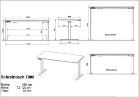 Polohovací pracovní stůl s elektricky nastavitelnou výškou s deskou v dubovém dekoru 80x160 cm Jet – Germania