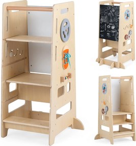 Costway 2 výškově nastavitelná schůdková stolička 4 v 1 Montessori výuková věž