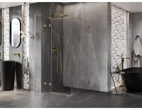 Mexen Lunar T, sklápěcí sprchový kout levý 110 x 110 cm, 8mm čiré sklo, zlatý kartáčovaný - 834T-110-110-55-00-L