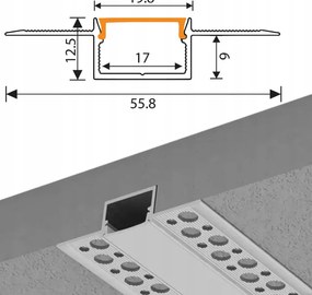 ECOLIGHT LED hliníkový profil 2m zapuštěný - SADA