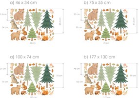 Akvarelová lesní zvířátka samolepky na zeď arch 177 x 130 cm