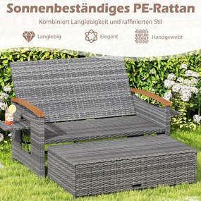 Costway Ratanová venkovní zahradní lavice 2-sedák balkonový nábytek a – šedá