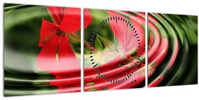 Abstraktní obraz - květy ve vlnách (s hodinami) (90x30 cm)
