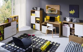 Jurek Sestava dětského pokoje Bruno 3 Kombinace barev: bílá + dub lefkas + žlutá