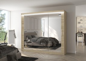 ADRK Furniture Posuvná skříň se zrcadlem a LED osvětlením CHESTER 250 SW-CHE-S-250+L-V378