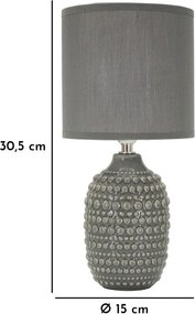 Šedá keramická stolní lampa s textilním stínidlem (výška 30,5 cm) Points – Mauro Ferretti