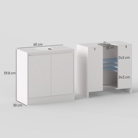 HOMCOM spodní skříňka pod umyvadlo, koupelnová skříňka s 2 dveřmi, výškově nastavitelná police pro umyvadlo s nebo bez soklu, 60x30x59,8 cm, bílá