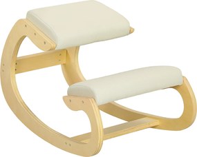 HOMCOM Křeslo na kolenou s houpacím mechanismem, ergonomické křeslo v lněné tkanině a břízovém dřevě, 55x85x55 cm, krémová