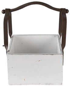 Bílá dřevěná retro bedýnka s rukojetí – 24x19x28 cm