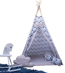 Dětský stan babytýpka teepee cikcak blue grey