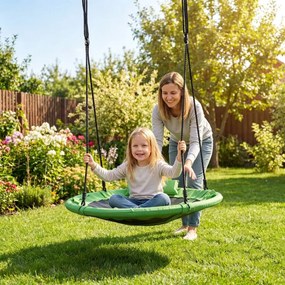 Costway Ø100 cm houpačka hnízdo s polštářky a madly dětská houpačka s 100-180 cm