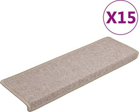 Schodové rohože 15 ks 65 x 21 x 4 cm béžové s obdélníkovým okrajem 134573