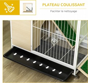 PawHut Klec pro králíky na kolečkách s otevírací střechou, podlážkou a odnímatelným šuplíkem - Přírodní 78 x 52,5 x 76,5 cm | Aosom