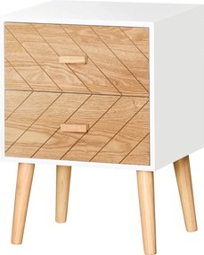 HOMCOM Noční stolek s 2 zásuvkami a zvýšenými nohami do ložnice 40x30x55,5 cm Bílý a přírodní