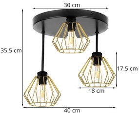Stropní svítidlo Nuvola 1, 3x zlaté drátěné stínítko,