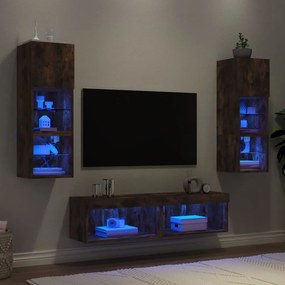 6dílná obývací stěna s LED kouřový dub kompozitní dřevo 3216619