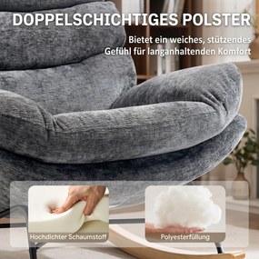 HOMCOM Houpací křeslo z chenille, křeslo k sezení v tureckém sedu s 2vrstvým polštářem, měkkým opěradlem, podnož z kaučukového dřeva, tmavě šedé