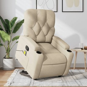 Zvedací masážní polohovací křeslo krémové textil 3204731