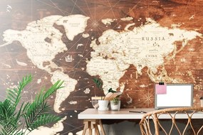 Samolepící tapeta mapa na dřevěném pozadí - 150x100 cm
