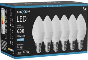 Mexen Nova 6x LED žárovka E14, C37, 6W, Studená - 6500K, 630 lm - L102-E14-0665-01x06