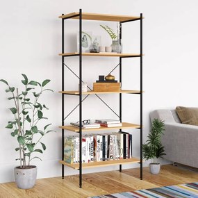 Policový regál s 5 policemi černý a dub 80 x 40 x 163 cm 336348