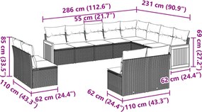 12dílná zahradní sedací souprava s poduškami béžová polyratan 3228151