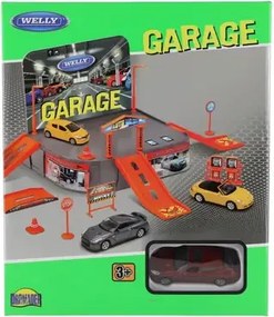DROMADER Garáž s autem Welly Porsche / Kov/plast / 21 × 25 × 5,5 cm /
