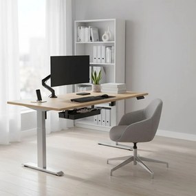 Výškově nastavitelný stůl OfficeTech B, 160 x 80 cm, šedá podnož, dub kamenný