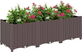 Outsunny vyvýšený květináč se samozavlažováním, plastový záhon 120×40×37 cm, otvory s uzávěry, snadná montáž — Aosom