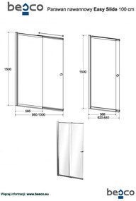 BESCO Vanová zástěna EASY SLIDE BARVA rámu - Hliník leštěný, Rozměr A - 100 cm, Směr zavírání - Univerzální Levé / Pravé, Výplň - Čiré bezpečnostní sklo - 4 mm BCEASL100CC