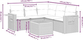 6dílná zahradní sedací souprava s poduškami šedá polyratan 3259211