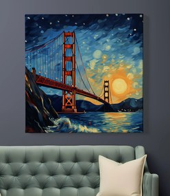 Obraz na plátně - Golden Gate Bridge se západem slunce FeelHappy.cz Velikost obrazu: 80 x 80 cm