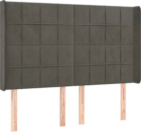 Čelo postele s LED tmavě šedé 147 x 16 x 118/128 cm samet 3124097