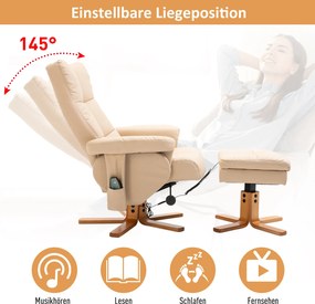 HOMCOM polohovací masážní křeslo s podnožkou úložný prostor polohovací funkce TV křeslo s masážní funkcí TV křeslo 145° náklon polyester krémová bílá…