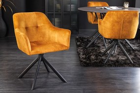 Otočná designová židle Loft hořčicová samet