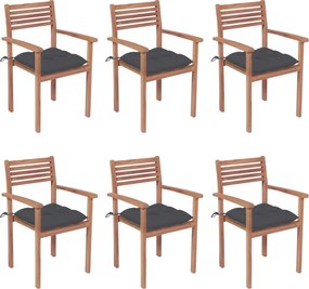 vidaXL Stohovatelné zahradní židle s poduškami 6 ks masivní teak [3072587] Barva: antracitová