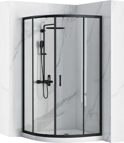 Rea Look, čtvrtkruhová sprchová kabina 80x80x190 cm, 5mm čiré sklo, černý profil, REA-K7902