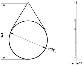 Sapho ORBITER kulaté zrcadlo s koženým páskem ø 60cm, černá mat - ORT060