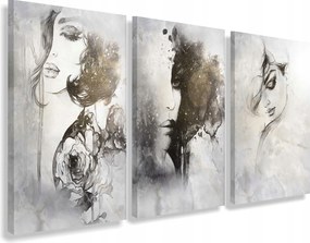 Obraz na zeď Triptych do obývacího pokoje bílá abstrakce ženská tvář 60x120 cm