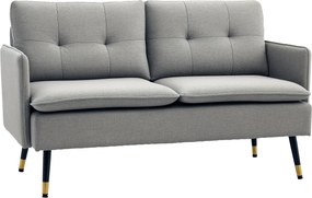 HOMCOM 2-místná pohovka čalouněná lnem s polštáři, područky a ocelové nohy pro ložnici a kancelář, nosnost 240 kg, 139x68x80 cm, šedá | Aosom
