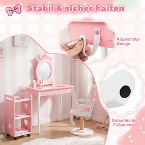 Costway Sada dětského salonu s otočným kadeřnickým křeslem a vozíkem Set s LED