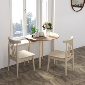 HOMCOM Skládací jídelní stůl s 2 sklápěcími listy - rozkládací kulatý stůl - úsporný s dřevěnými nohami Ø89 x 73.5H cm
