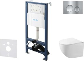 kielle Genesis New - Set předstěnové instalace, kompaktního klozetu Gaia, Rimless, sedátka softclose a tlačítka Gemini New I, lesklý chrom 30528SS83