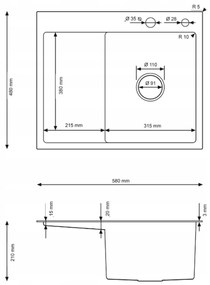 Velazo Dřez 1 komorový s odkapávačem, nerez -  PRAVÝ, 58x48 cm, grafit