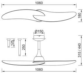 Matra 9039 Ipanema II, lopatkový ventilátor s dálk. ovladačem, bílá/dřevěná, průměr 106cm