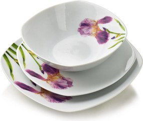 Porcelánová jídelní sada LEA Iris 18 ks bílá/fialová
