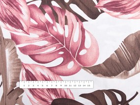 Biante Bavlněný povlak na polštář Sandra SA-227 Hnědé a starorůžové tropické listy na bílém 35 x 45 cm