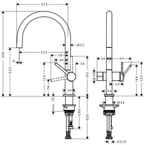 Hansgrohe M54, dřezová baterie Talis 220, s uzavíracím ventilem na spotřebič, chromová, 72805000