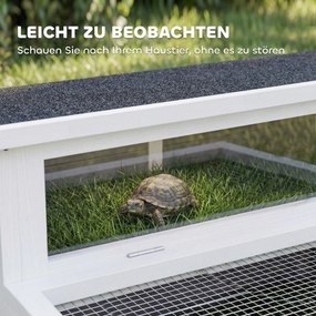 PawHut Dřevěný želví domek s volným výběhem hlavní domek s oknem na pantech 2 dveře 113x106,5x44,5 cm Tmavě šedý